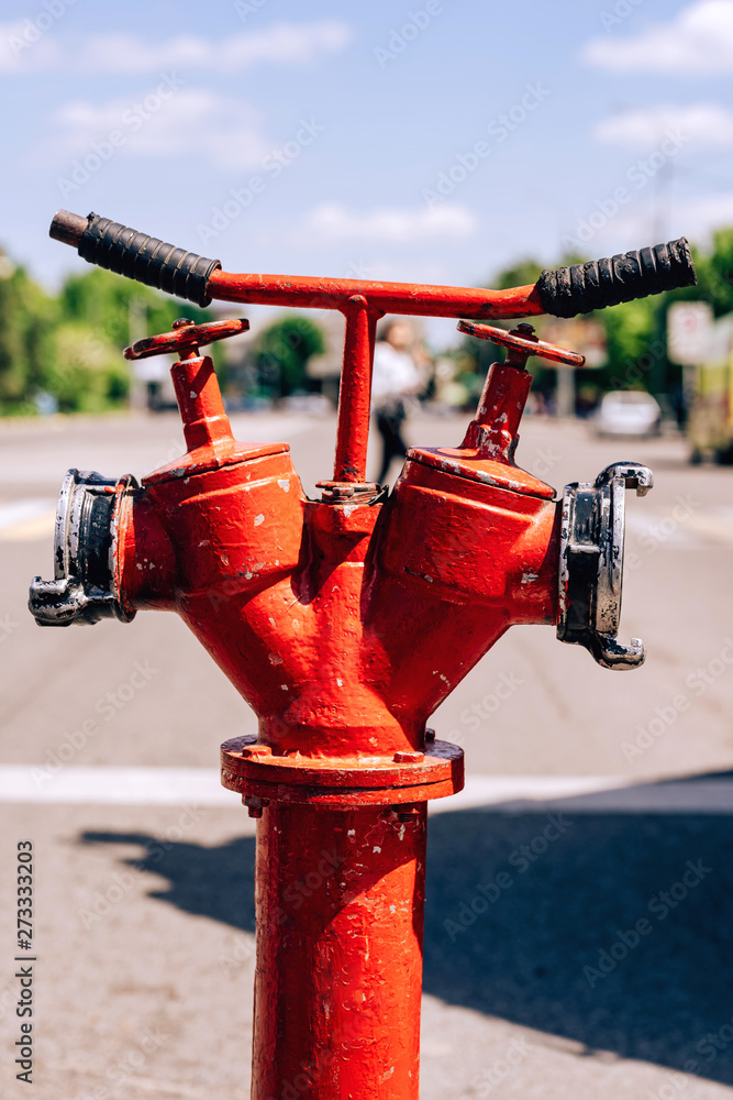 Red fire hydrant on the street. Introductory exercises for children ...