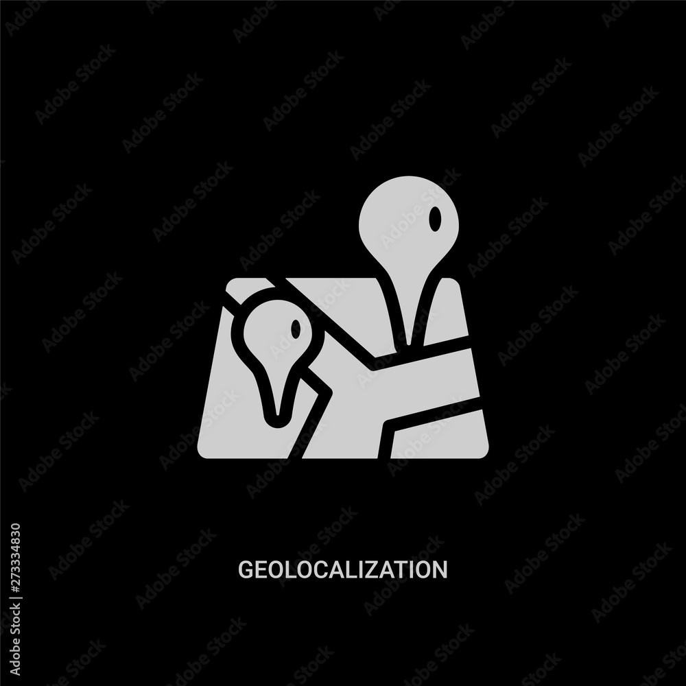 White Geolocalization Vector Icon On Black Background Modern Flat