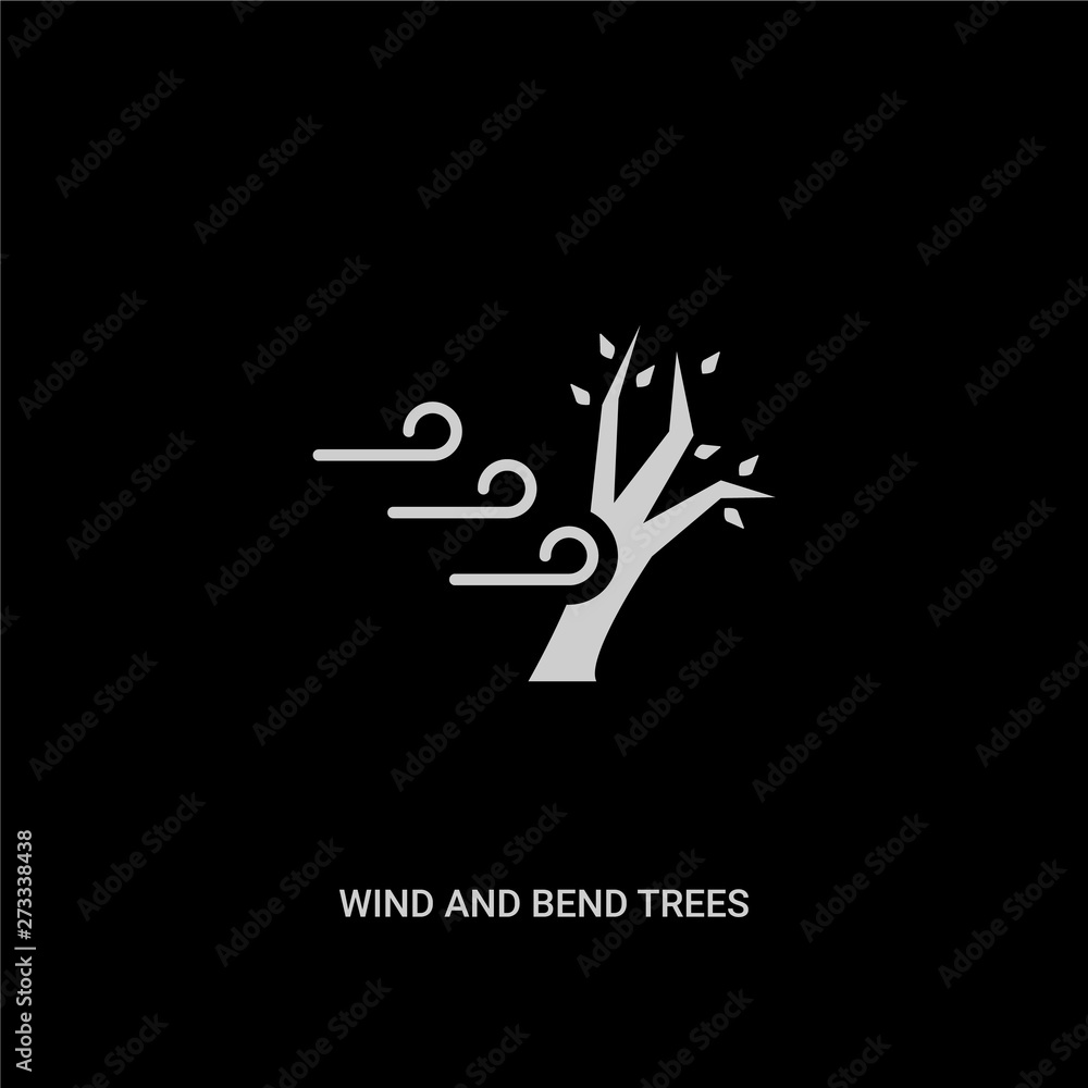 white wind and bend trees vector icon on black background. modern flat ...