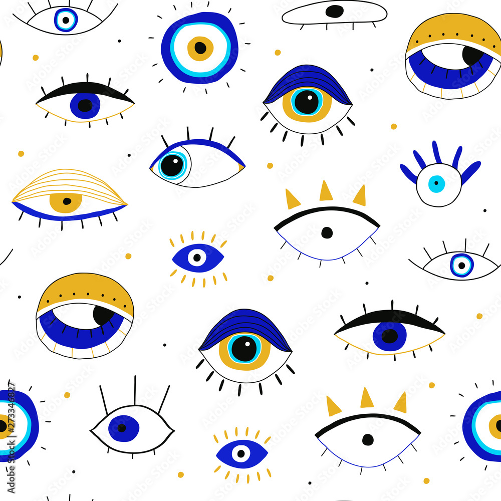 Evil eyes. Set of hand drawn various talismans. Different shapes. Flat ...