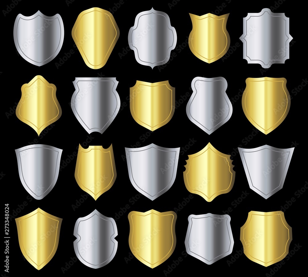 Shield silhouette. Retro crests frame, silver metal security shielding ...