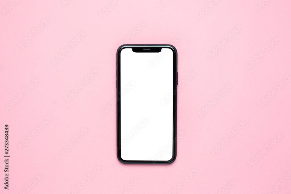 Mobile phone blank screen on pink background with copy space for your ...