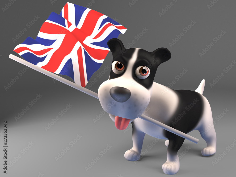 Cartoon 3d puppy dog carrying the British flag Stock Illustration ...