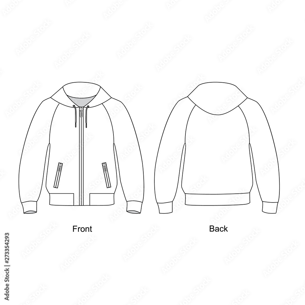 Jacket with zipper and hood vector. Jacket line drawing vector. Stock ...