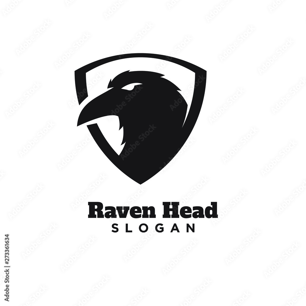 raven crow head shield logo icon design vector illustration template ...