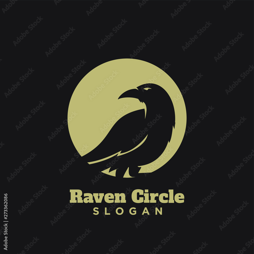 raven crow stand with circle gold logo icon design vector illustration ...