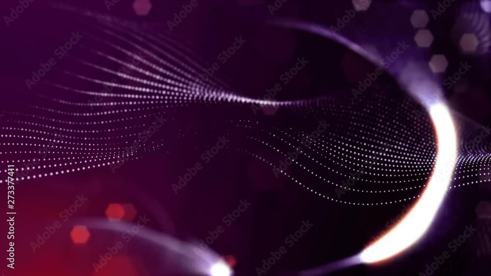 sci-fi violet background of luminous particles that form curves, surfaces, complex structures ...