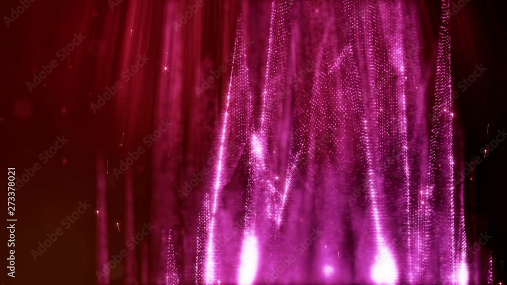 sci-fi violet background of luminous particles that form curves ...