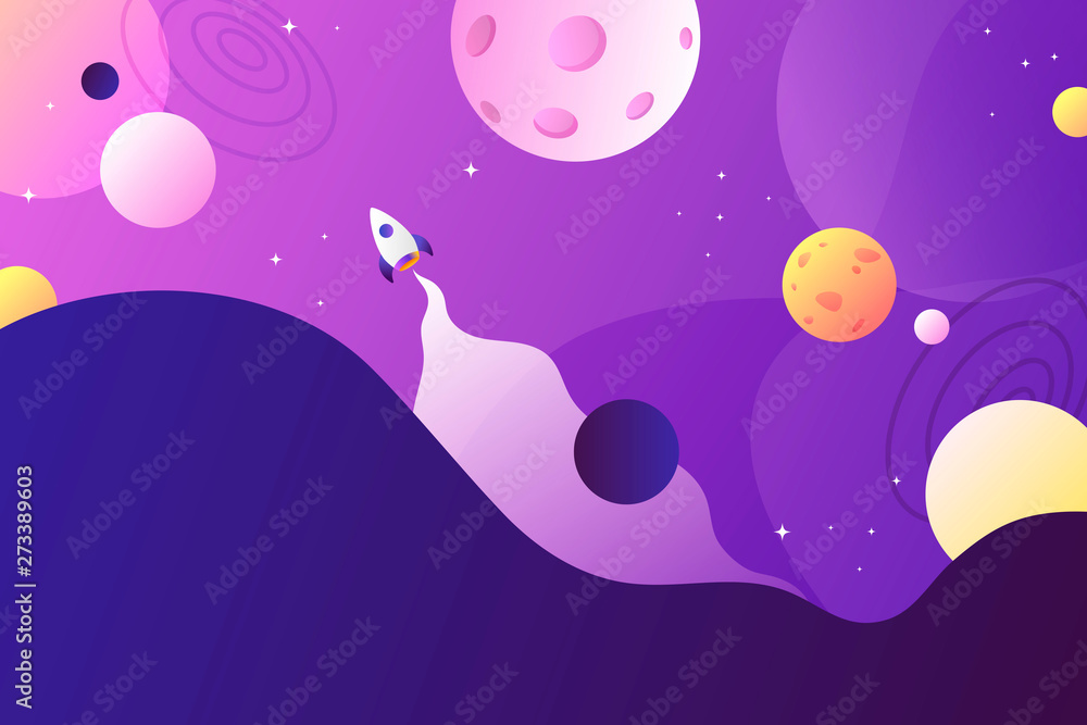 Horizontal space background with abstract shape and planets. Web design ...