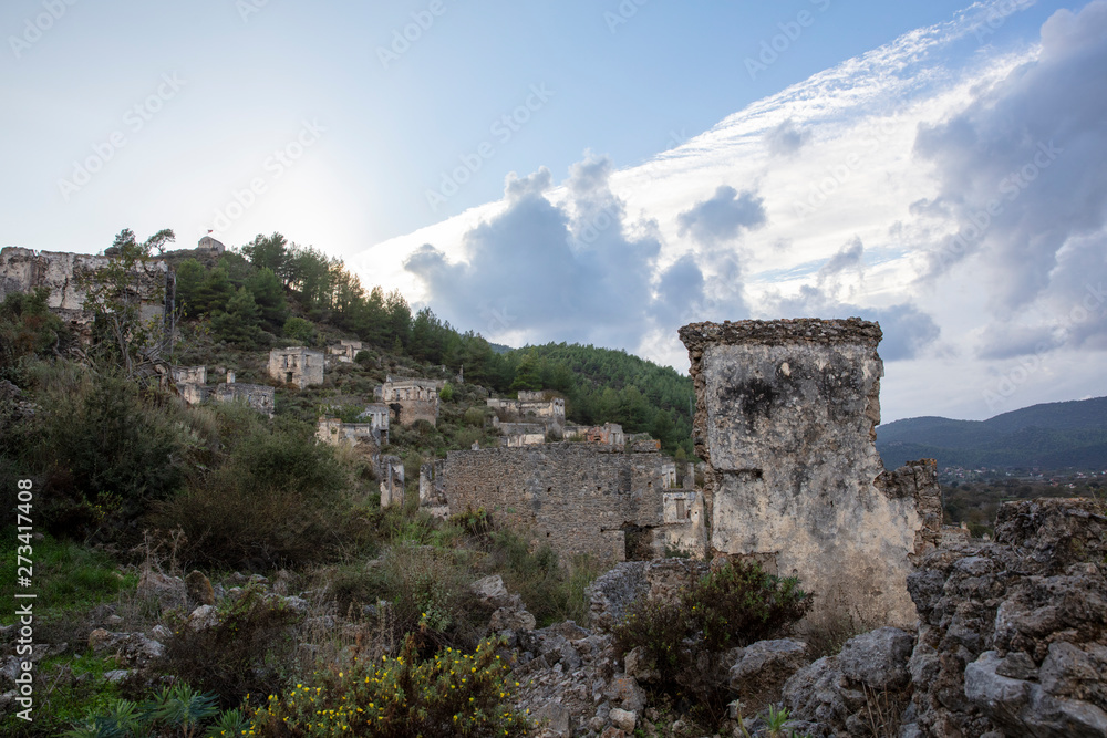 Historical Lycian village of Kayakoy, Fethiye, Mugla, Turkey. Ghost ...
