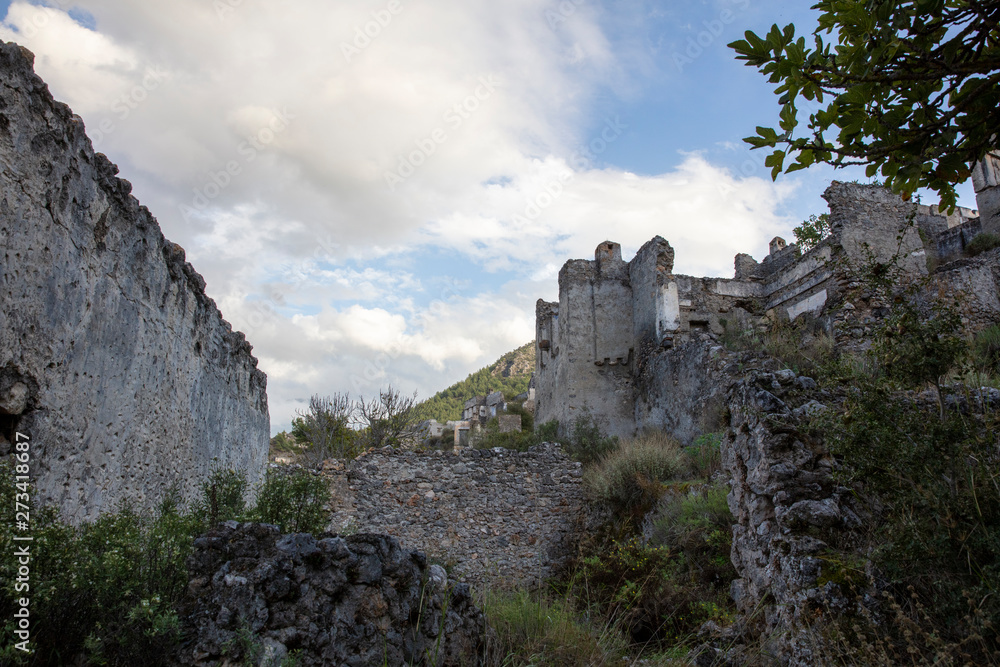 Historical Lycian village of Kayakoy, Fethiye, Mugla, Turkey. Ghost ...