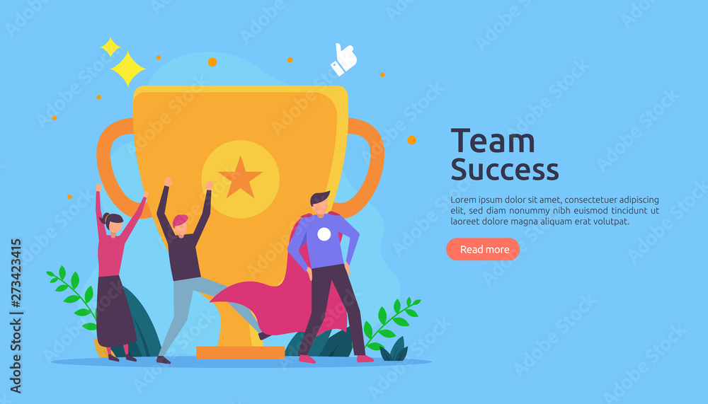 Team success with trophy cup. winning teamwork concept. Together ...