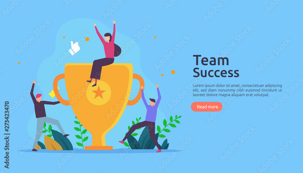 Team success with trophy cup. winning teamwork concept. Together ...