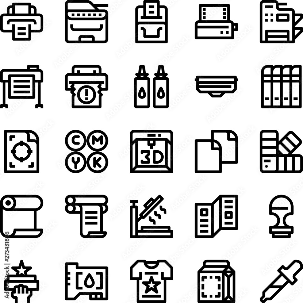 Printer and plotter outline icons Stock Vector | Adobe Stock