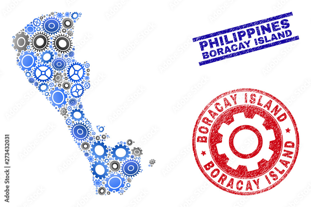 Cog vector Boracay Island map composition and stamps. Abstract Boracay ...