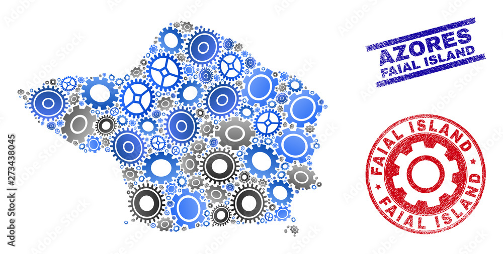 Service vector Faial Island map collage and stamps. Abstract Faial ...