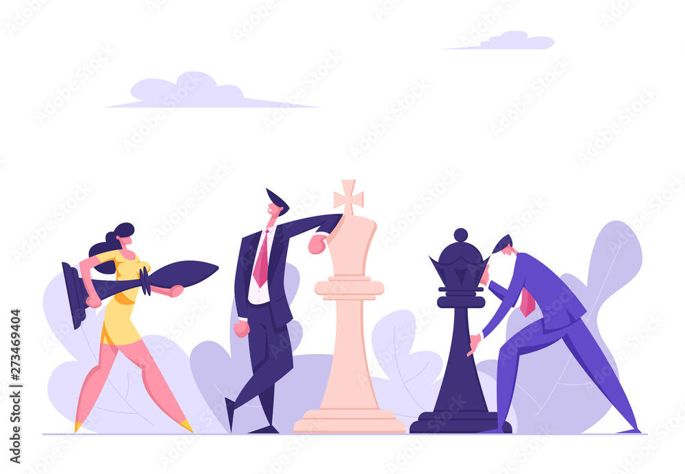 Business Strategy Plan, Businessman Character Team Play Chess ...