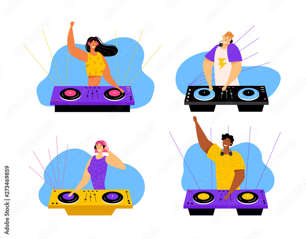 Happy Dj Male and Female Characters Set. Men and Women with Headphones ...