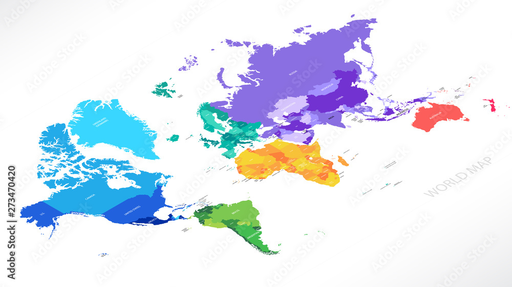 Bright colorful political map in isometry with the names of countries ...
