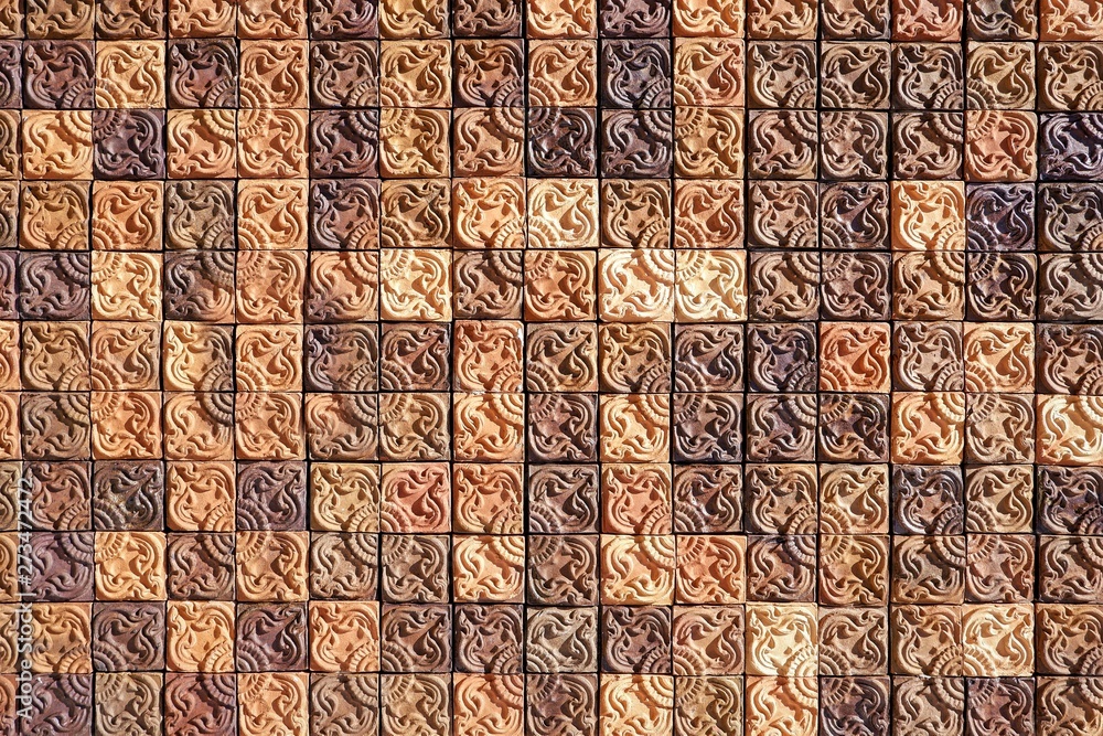 Vintage traditional square pattern of sandstone brick wall background ...