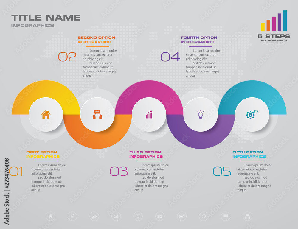 5 steps timeline infographic element. 5 steps infographic, vector ...