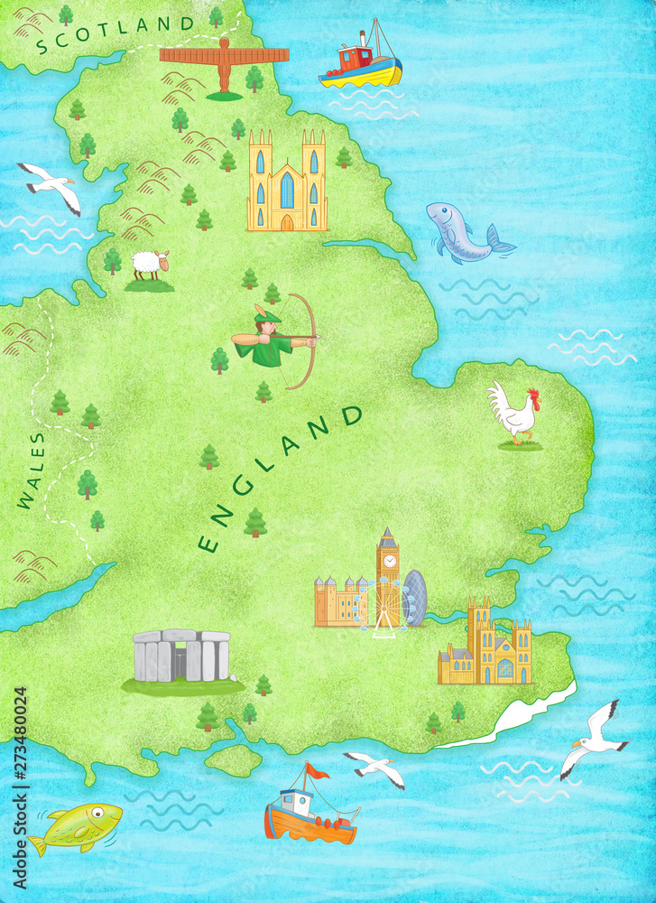 England map with landmarks Stock Illustration | Adobe Stock