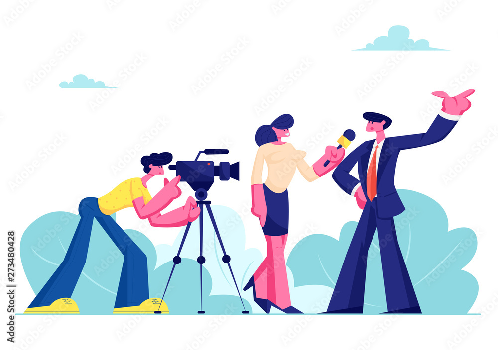 Mass Media Announcement of Live News, Tv Broadcasting with Cameraman ...