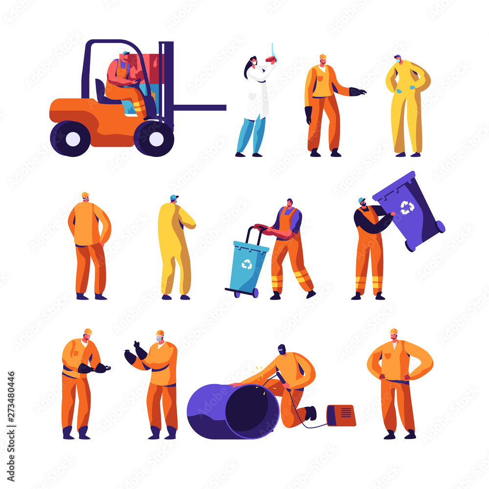 Garbage Recycling and Metallurgy Factory Workers Set. Ecology ...