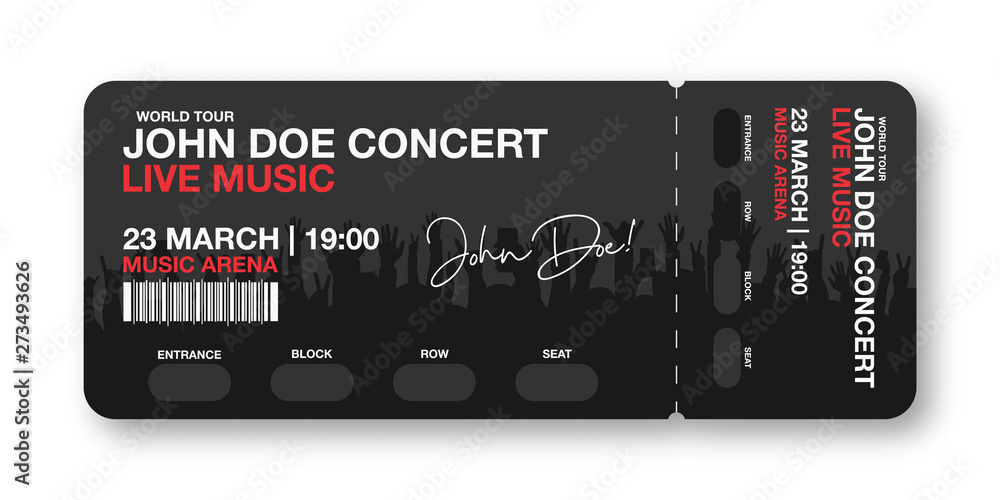 Concert ticket template. Concert, party, disco or festival ticket ...