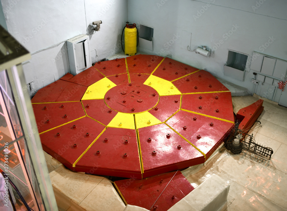 Real first nuclear power plant atomic reactor. Massive reactor lid ...