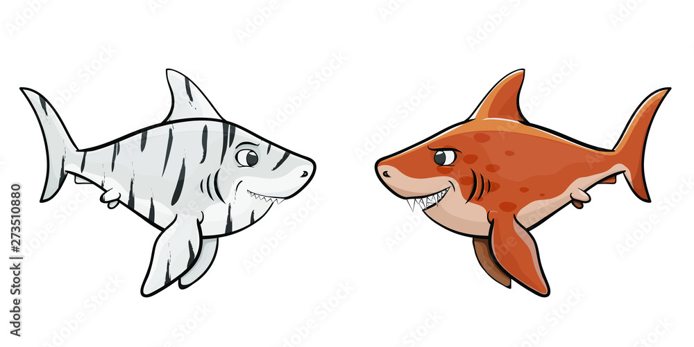 Vector flat style cartoon character. zebra shark and tiger shark Stock ...