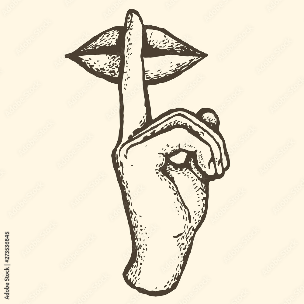 Finger lips sign silence tattoo Stock Illustration | Adobe Stock