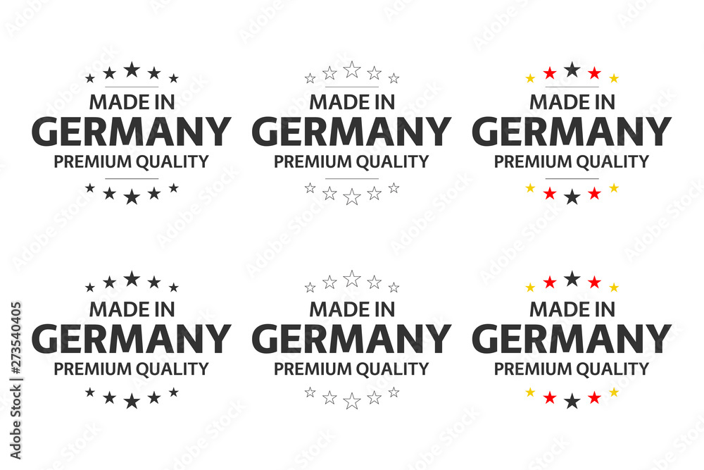 Set of six German icons, Made in Germany symbols, premium quality ...