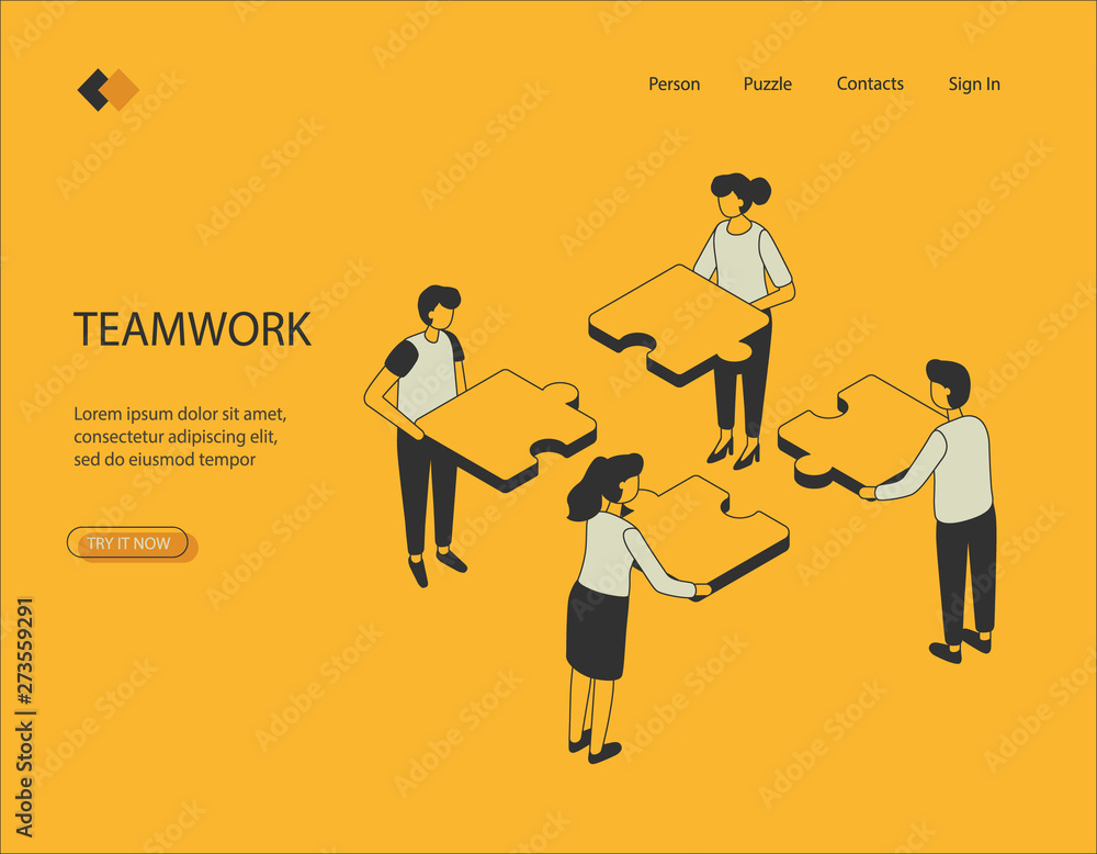 Isometric image on a yellow background work together. Visualization of ...