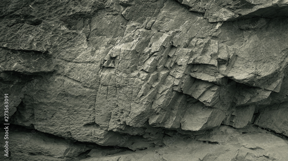 Old Aged Shabby Cliff Face And Divided By Huge Cracks And Layers ...