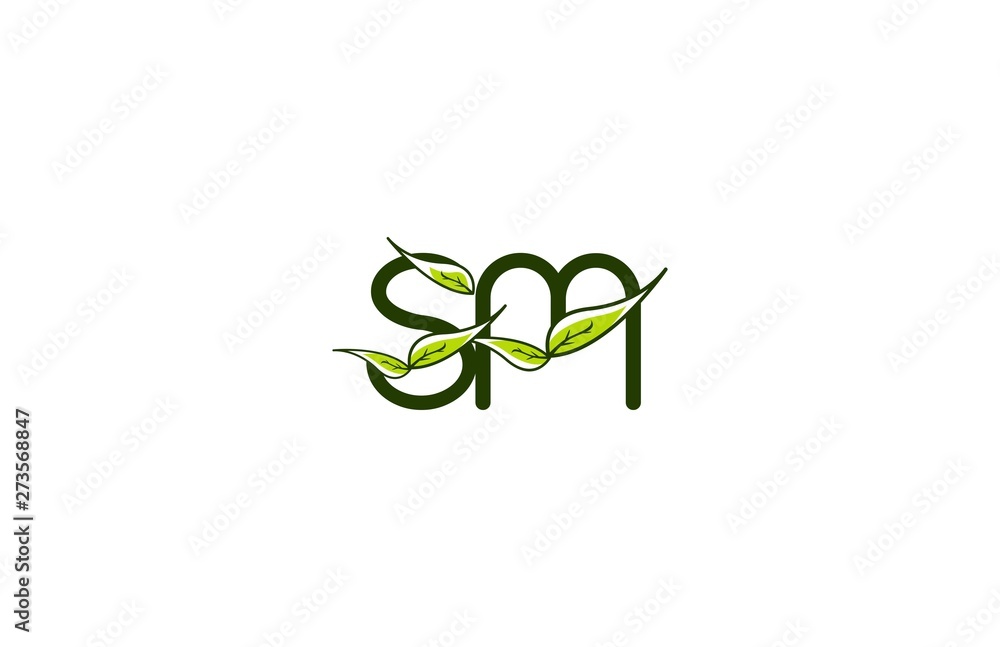 Letter SM Stylish Monogram Minimalism Green Leaf Logo Design ...