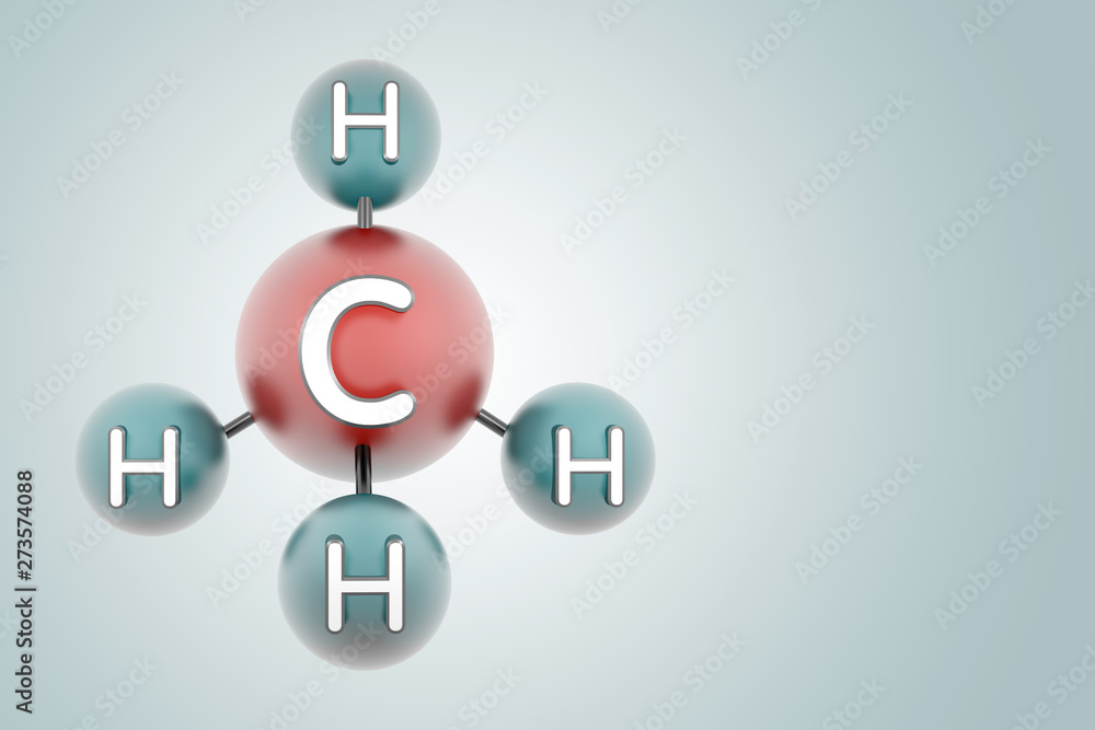 ch4 - molecule methane. Render of 3d model with copy space. Stock ...