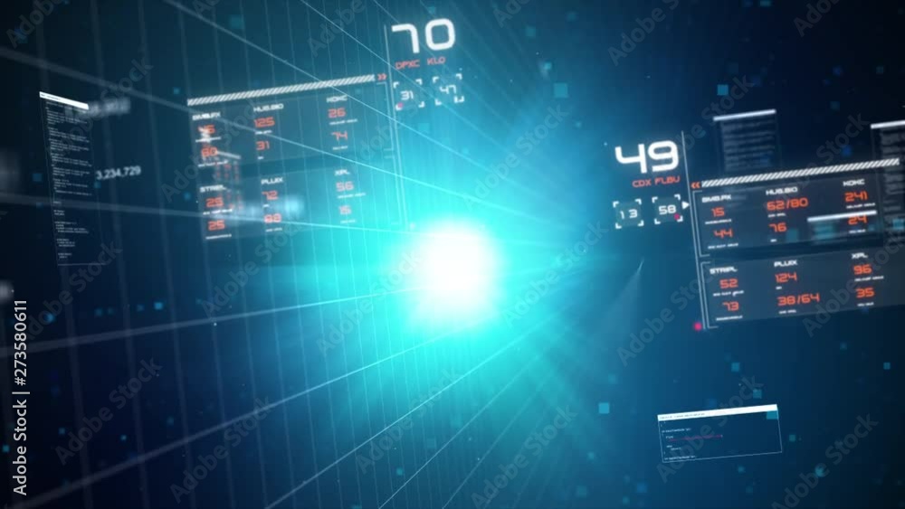 3D Rendering flying pass through hud head up display interface with ui ...