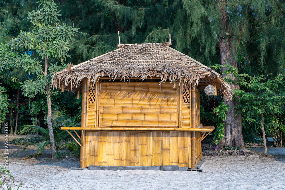 Bamboo hut on the tropical sand beach in island Koh Phangan, Thailand ...