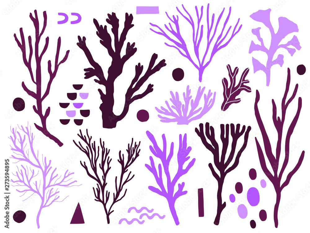 Sea animals marine naive set . Ocean shape plant and animal. Abstract ...
