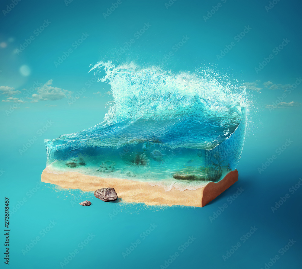 Travel and vacation background. 3d illustration with cut of the ground ...
