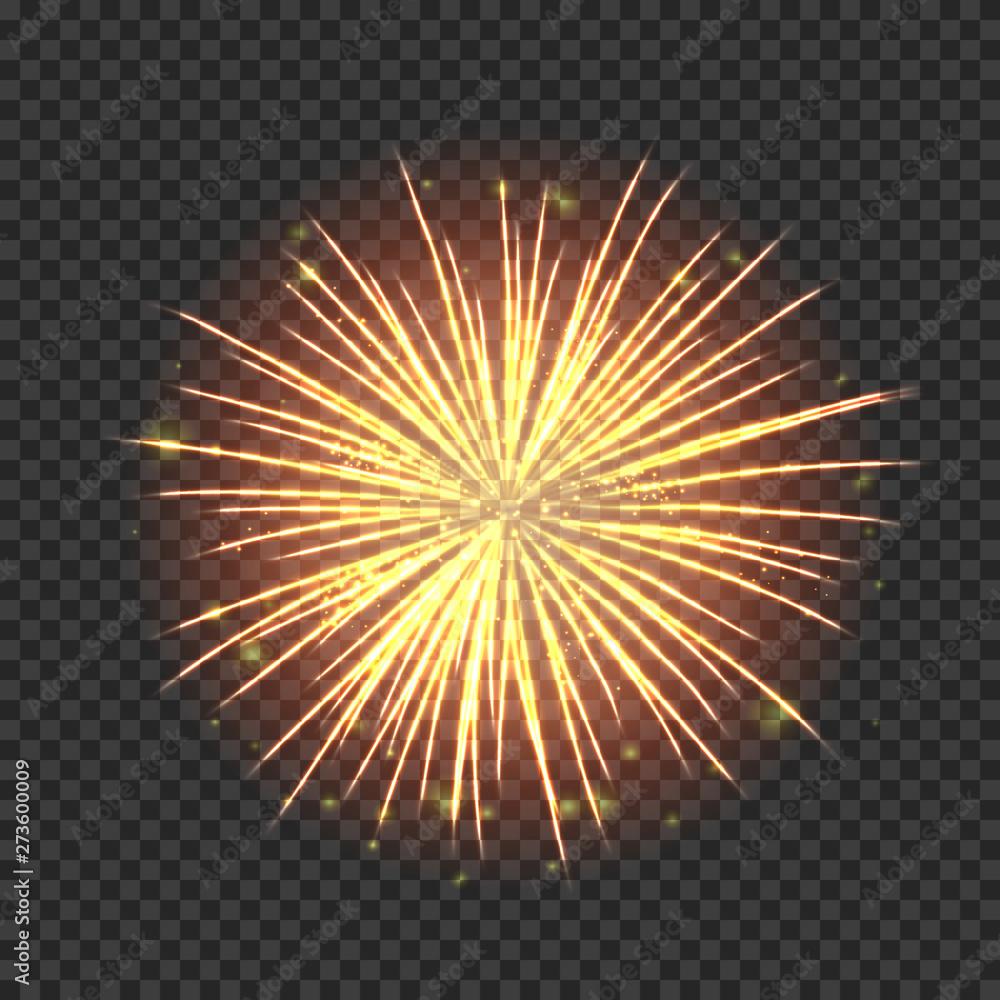 Festive fireworks with bright golden sparks. Realistic single firework ...