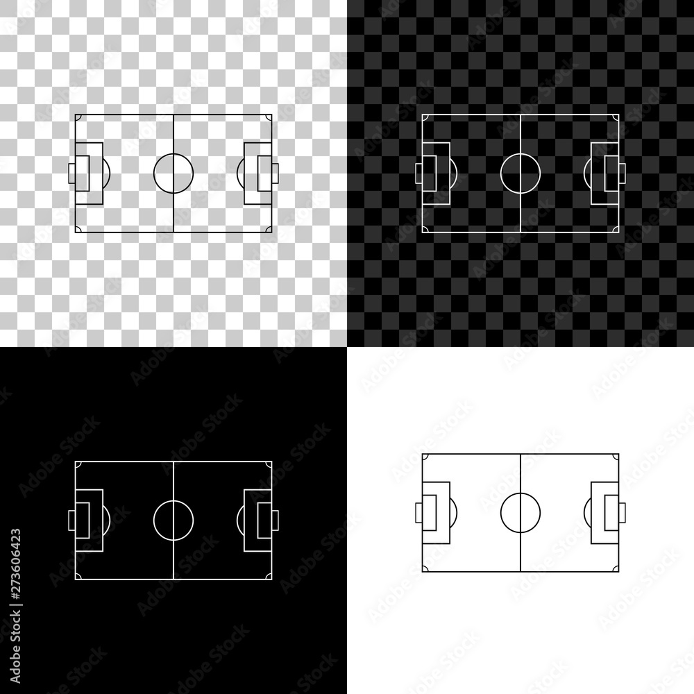 Football field or soccer field icon isolated on black, white and ...