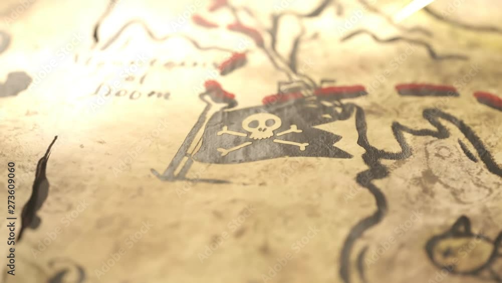 Funny hand-drawn ancient map with animated drawings. Treasure chest ...
