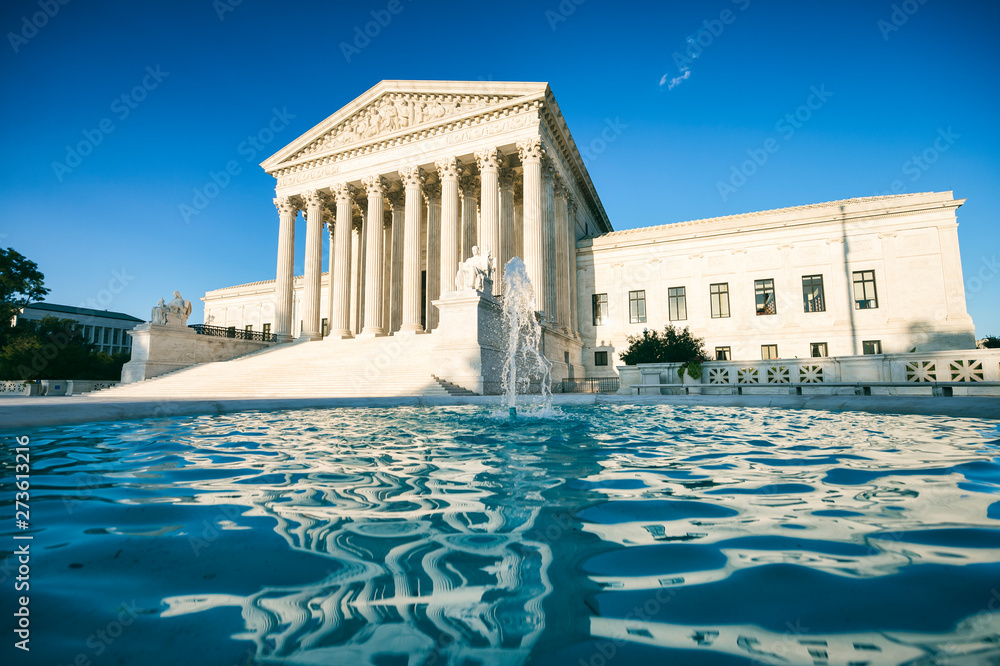 Bright scenic sunny view of the front exterior of the United States ...