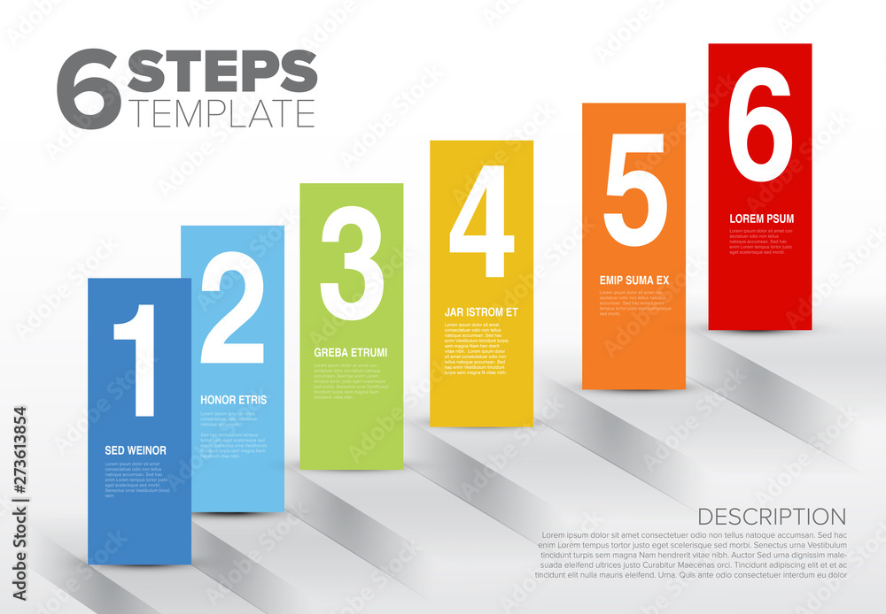 Vector six steps template with blocks and numbers Stock Vector | Adobe ...