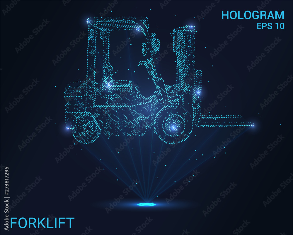 Hologram forklift. Holographic projection loading. Flickering energy ...
