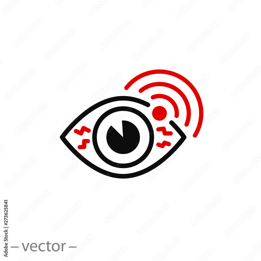 eye pain icon, sore, eye disease, line symbol on white background ...