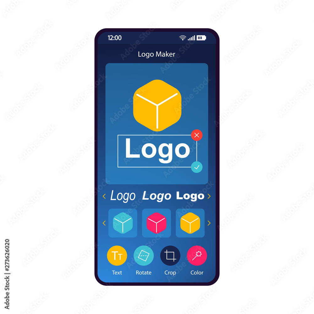 Logo maker app smartphone interface template Stock Vector | Adobe Stock