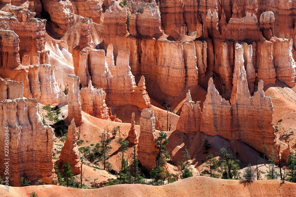 View of coloured rock formations from Sunset Point, fairy chimneys ...